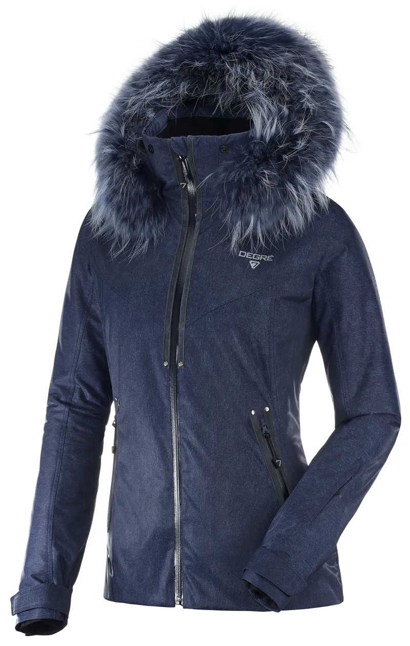 Degre 7 Pile Womens Fur Ski Jacket In Marine Wash Blue